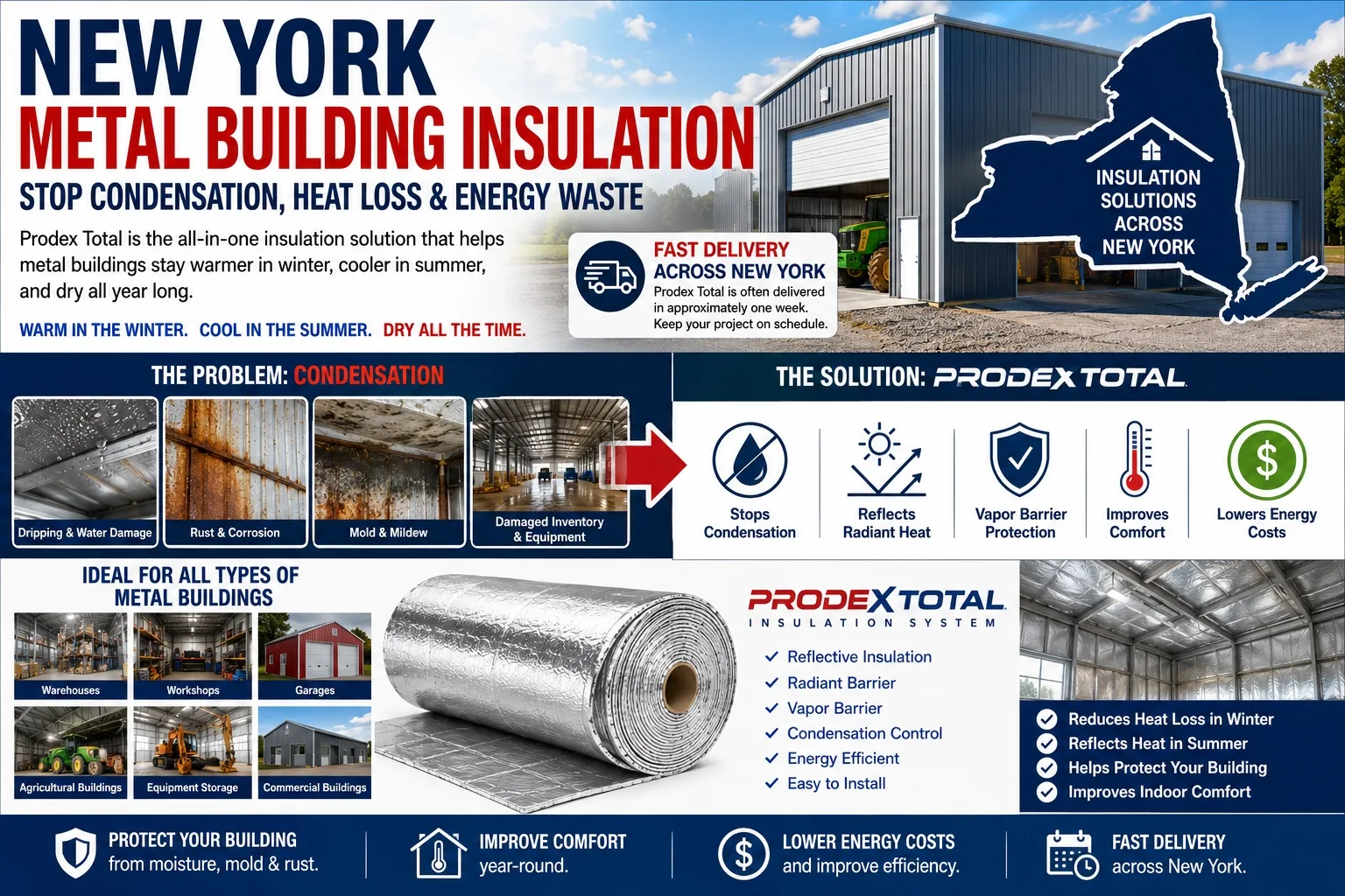 New York Metal Building Insulation | Stop Condensation & Heat Loss